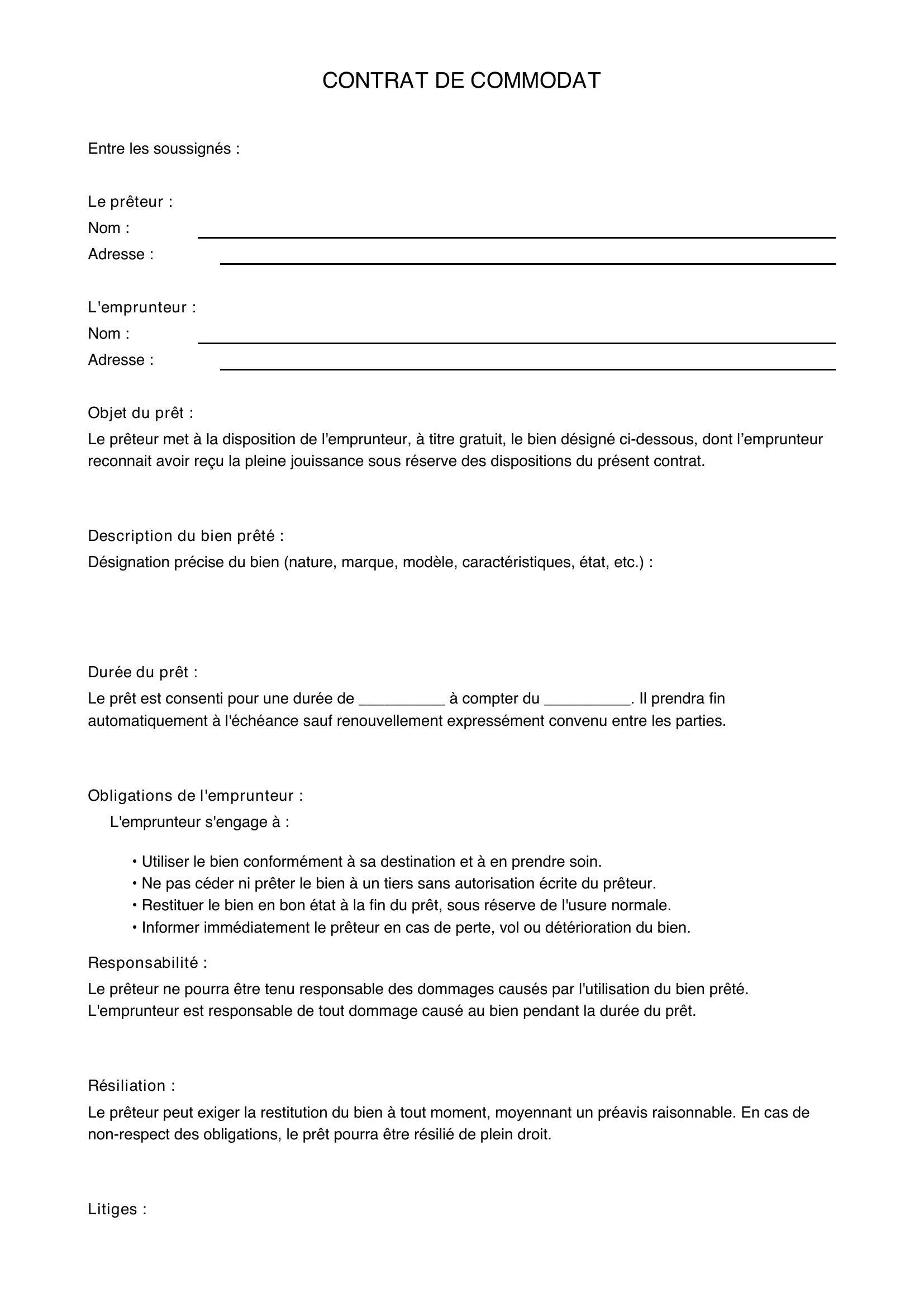 Commodat Modèle