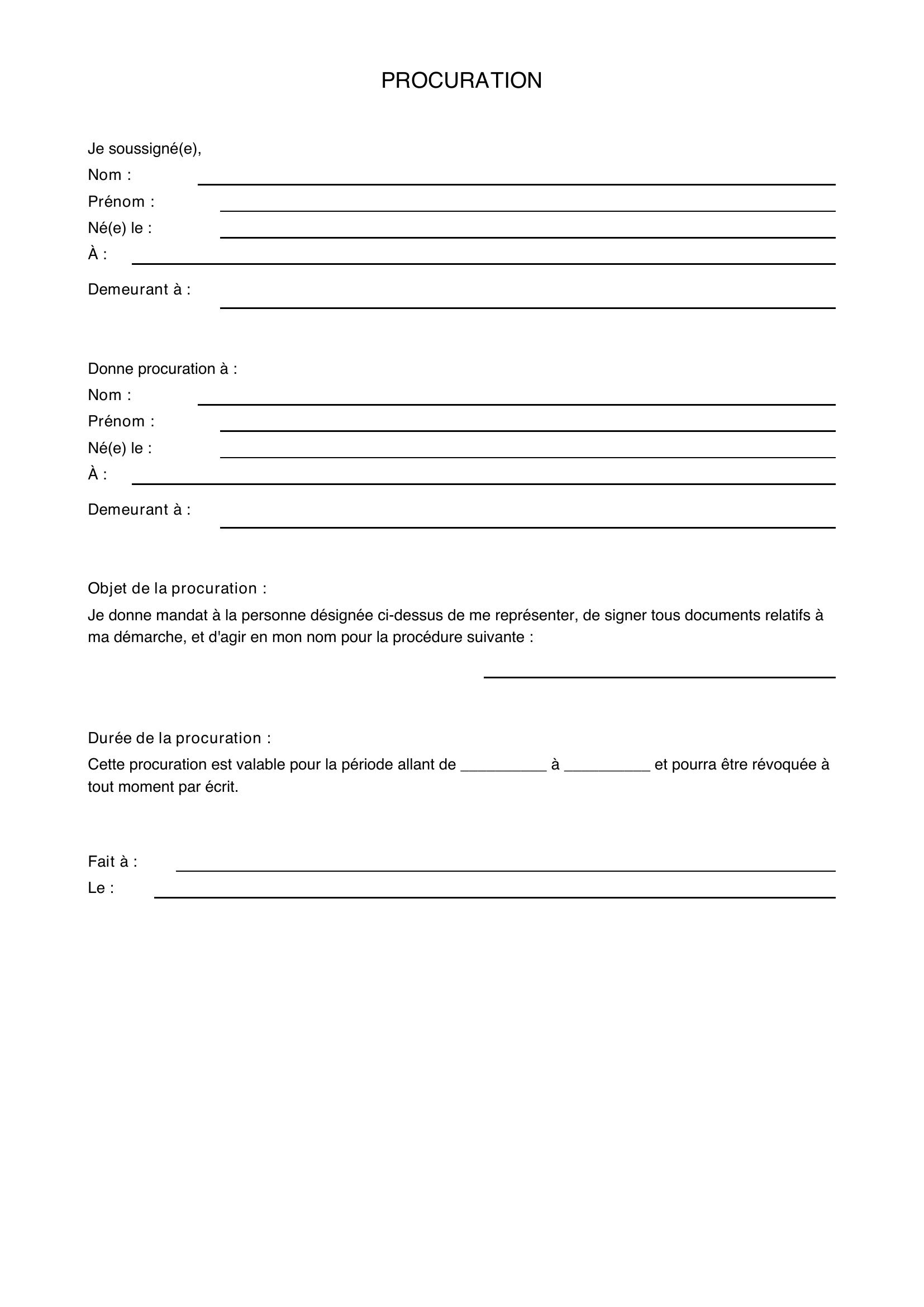 Procuration - Modèle